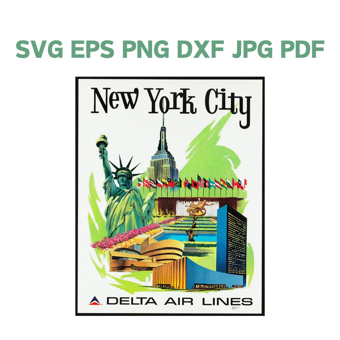 Delta Air Lines Poster SVG Clipart, FULL COMMERCIAL Use, New York Art ...