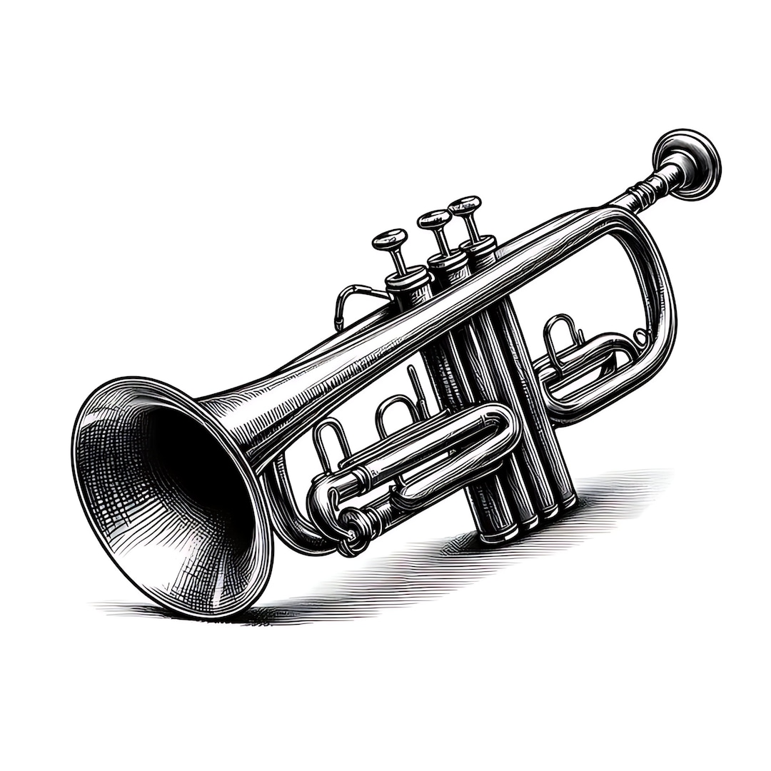 Black White Trumpet PNG Clipart, Trumpet Sketch PNG Download, Musician ...