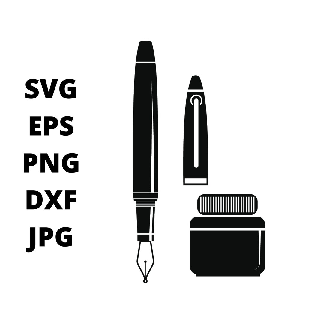 Black and White Fountain Pen SVG Clipart, Ink Bottle Digital Download ...