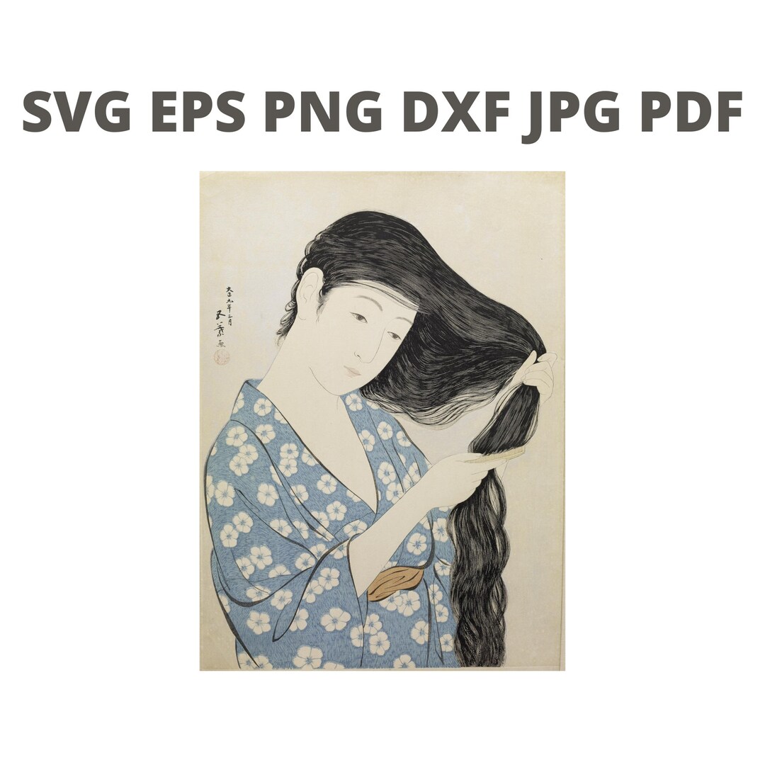 1920's Hashiguchi Goyo Art SVG Clipart, Woman Combing Hair Japanese ...