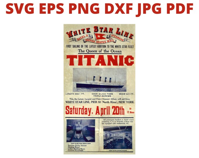 Vintage Titanic Sign SVG, White Star Line Titanic Ship Graphic, Titanic ...