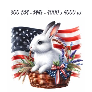 Rabbit in A Basket Independence Day PNG Clipart, 4th July Bunny ...