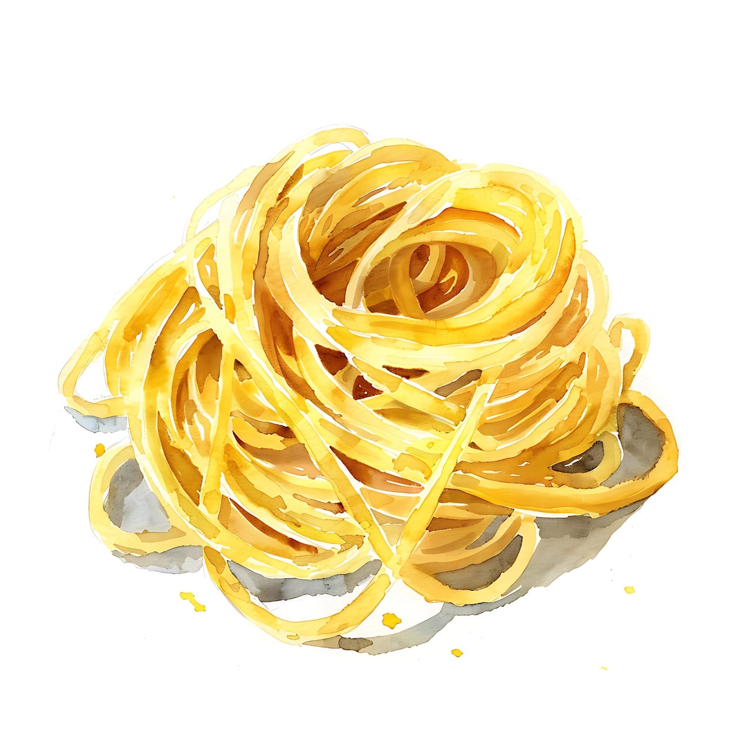Watercolor Cooked Pasta Clipart, Linguine Illustration PNG Download ...