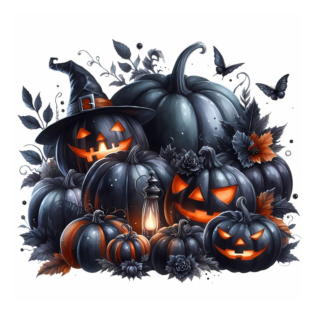 Dark Moody Halloween Pumpkins PNG Clipart, Scary Vegetable Illustration ...