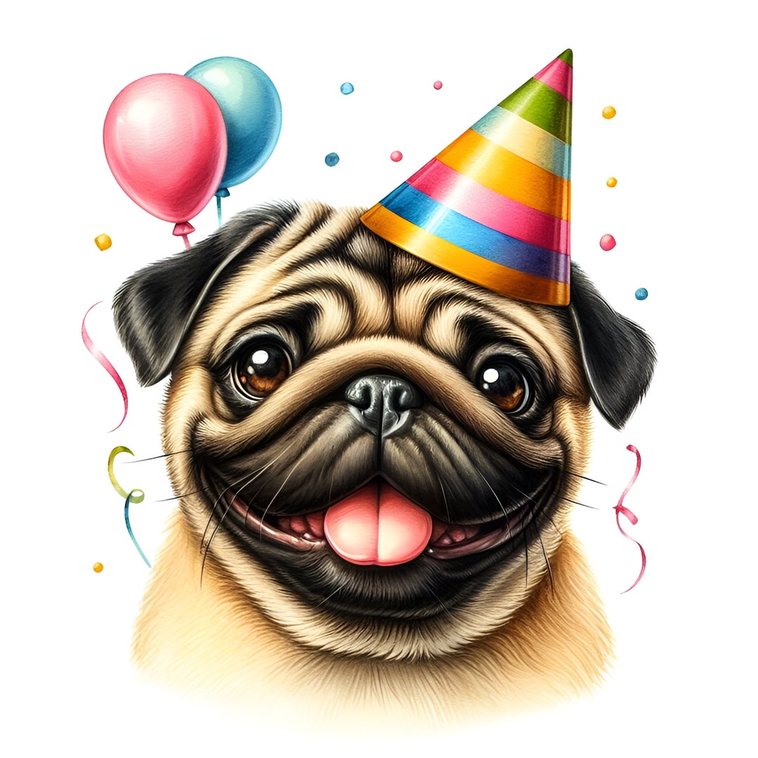 Party Pug With Hat PNG Clipart, Puppy Birthday PNG Download ...