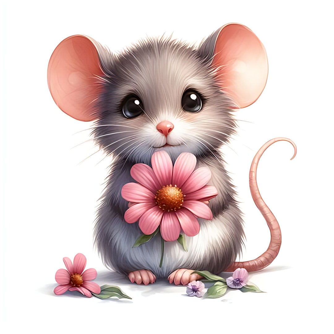 Cute Little Mouse With Pink Flower PNG Clipart, Floral Mice PNG ...