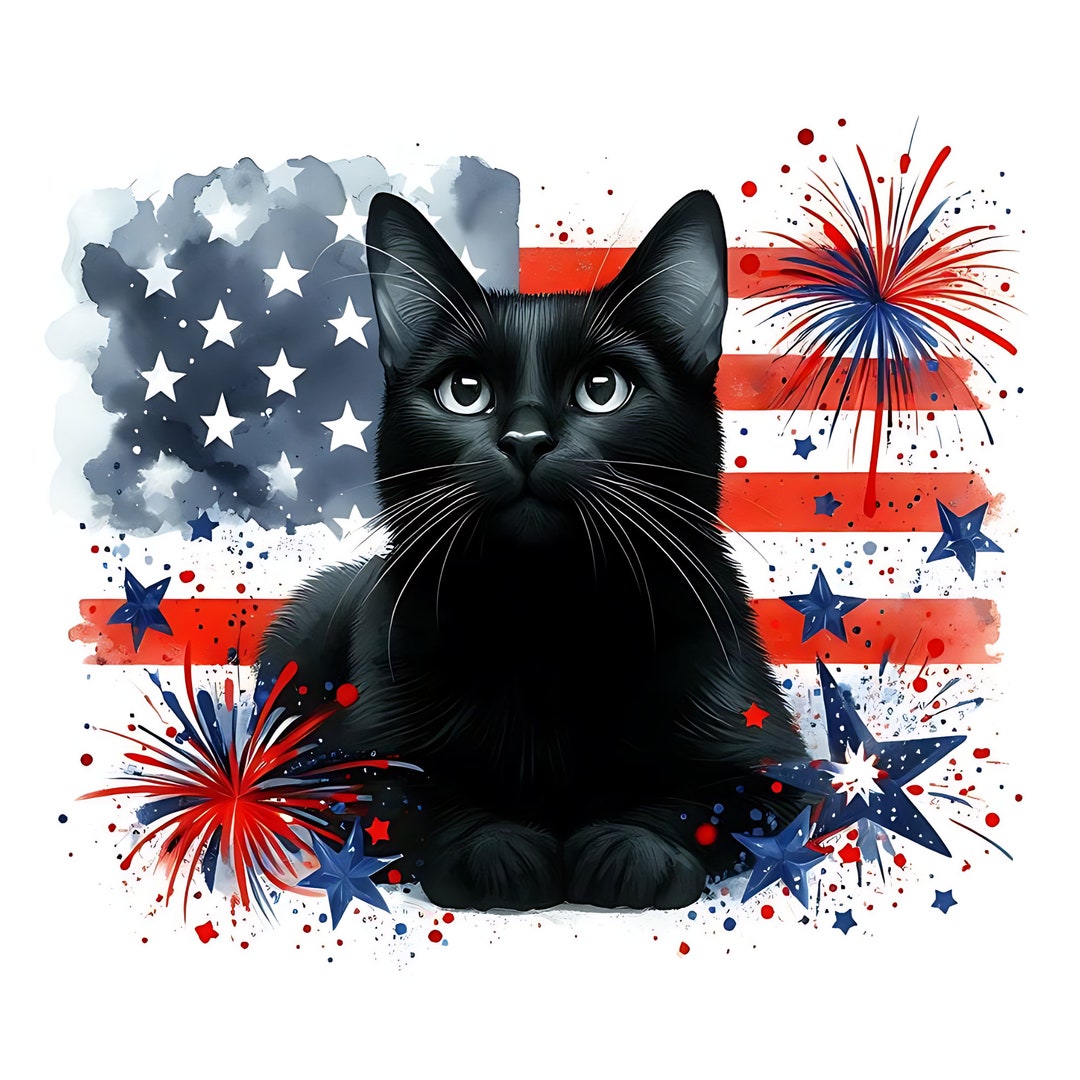 Black Cat Independence Day PNG Clipart, 4th July Kitty With American ...