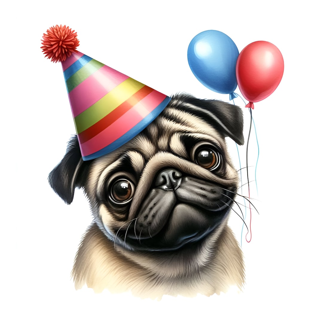 Birthday Pug PNG Clipart, Dog Party PNG Download, Puppy Celebration ...