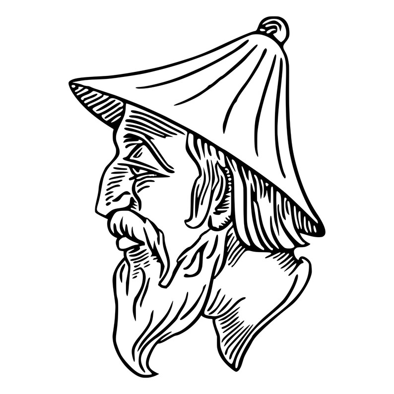 Old Chinese Man SVG Clipart Black and White Portrait Digital - Etsy