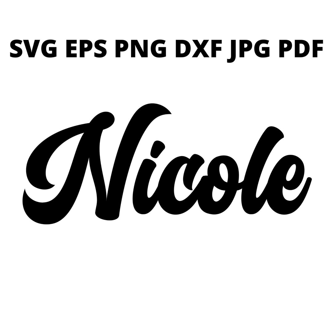 Blanco y negro Nicole SVG Clipart nombre escrito a mano Jpg - Etsy México