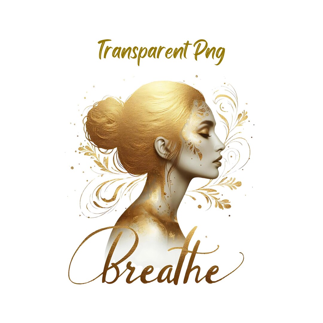 TRANSPARENT Breathe Spiritual Woman Clipart, Gold Meditation Yoga Calm ...