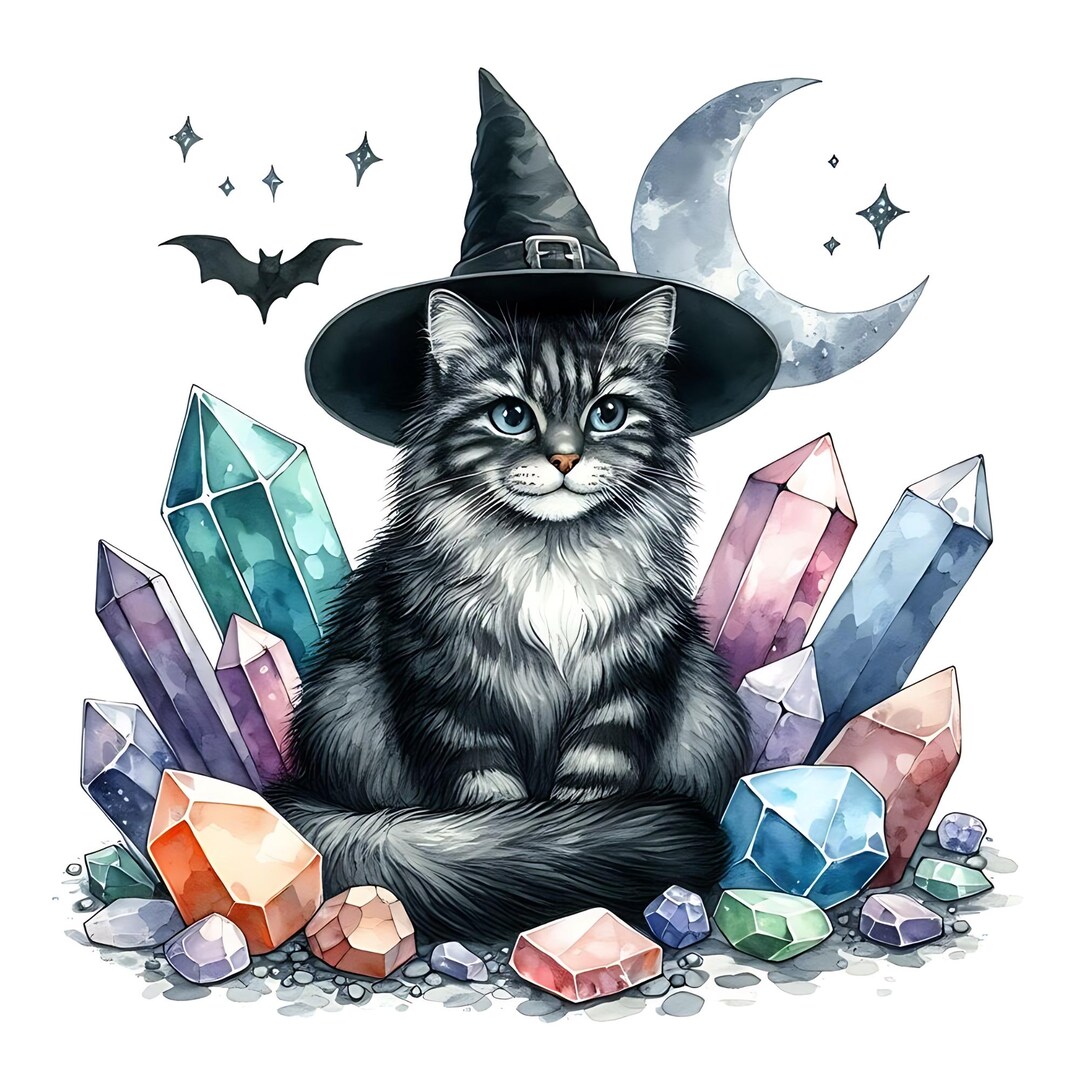 Halloween Witches Cat PNG Clipart, Crystal Kitten Illustration Download ...