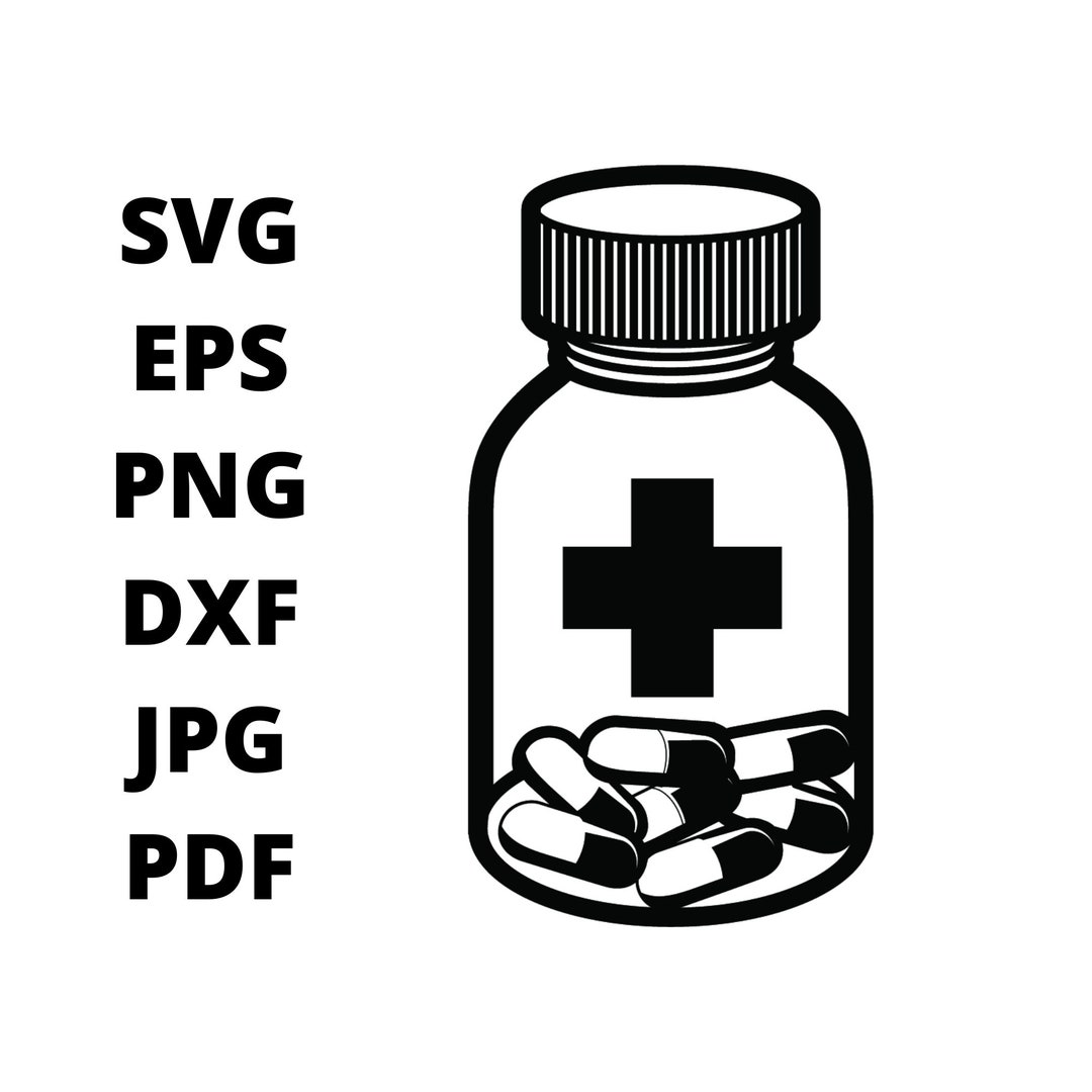 Black and White Pills in A Bottle SVG Clipart, Medicine Digital ...