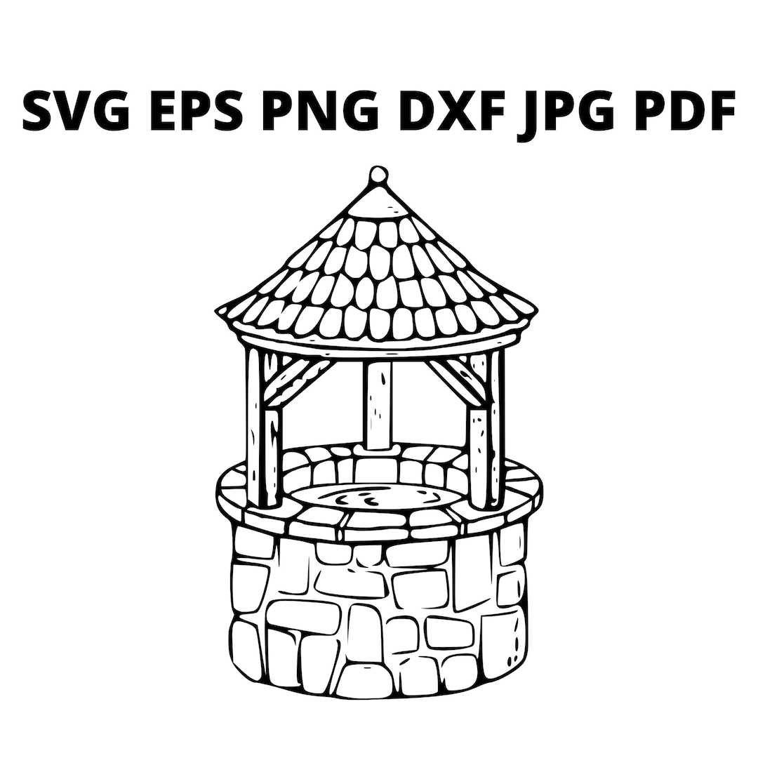 Black and White Well SVG Clipart, Water Source Digital Download, Stone ...
