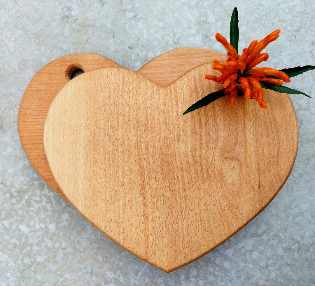 Wooden Heart Shaped Cutting Board - Romantic Heart Platter, Solid ...