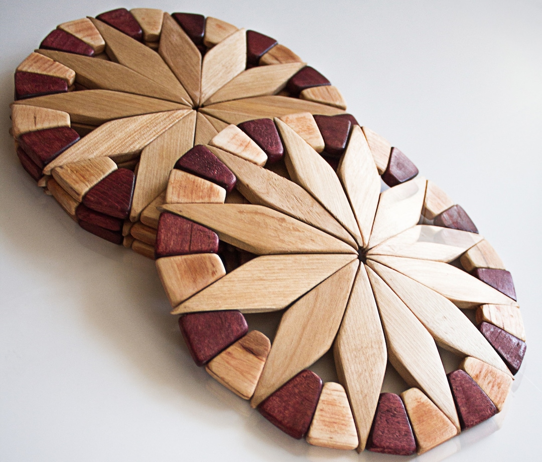 Festive Design Handmade Hot Plate Trivet Pot Holder Set of 2. Wood ...