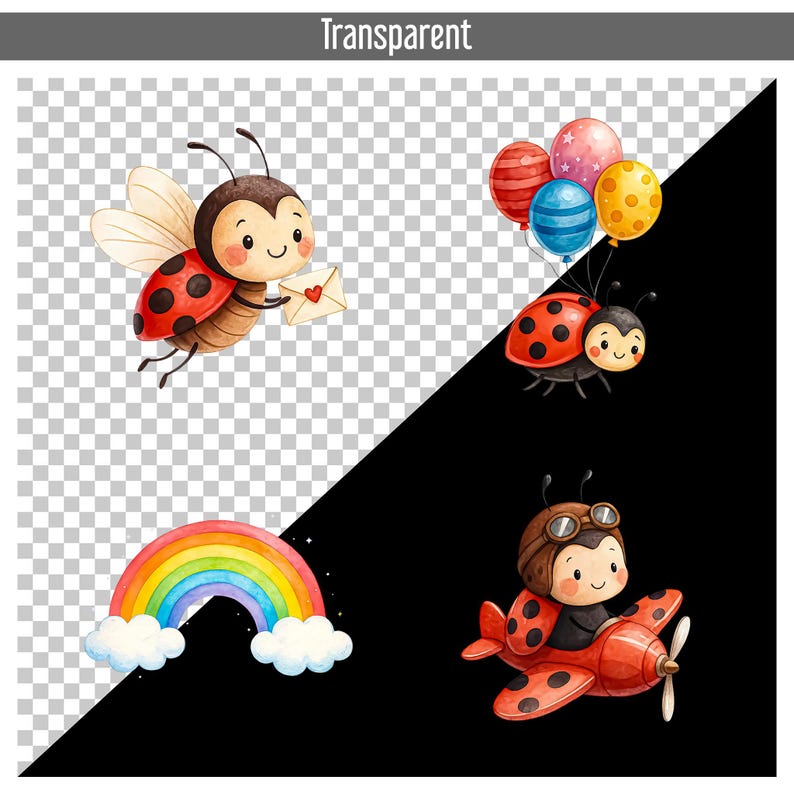 25 Cute Ladybug Clipart Watercolor Bundle, Ladybugs PNG Set, Spring ...
