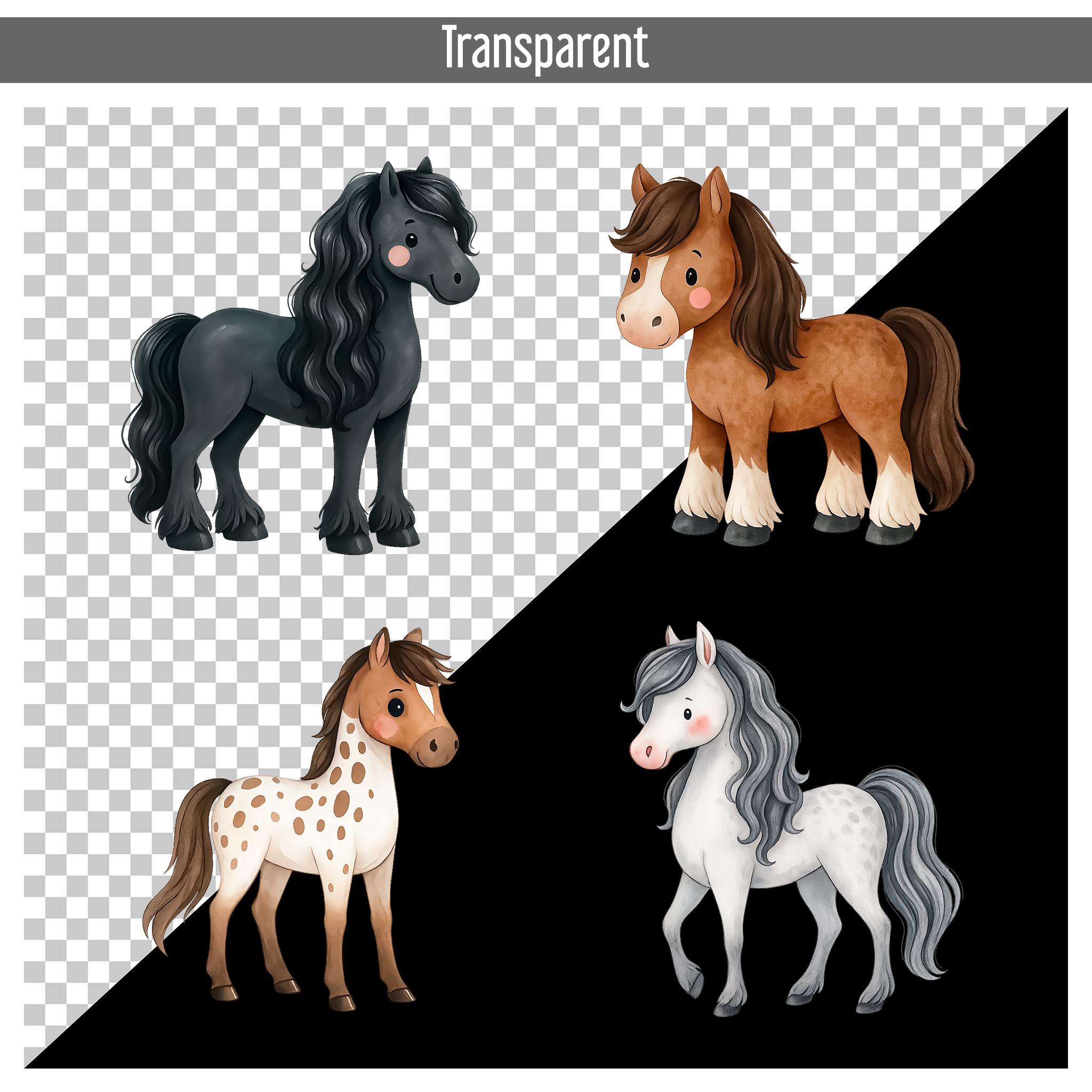 25 Cute Horse Watercolor Clipart Bundle PNG, Watercolor Ponies Foals ...