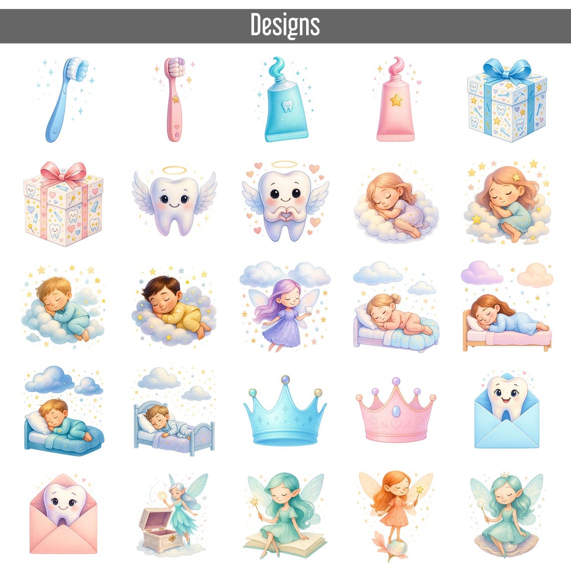 75 Tooth Fairy Clipart Set Bundle, Watercolor Fairy Characters PNG, PDF ...