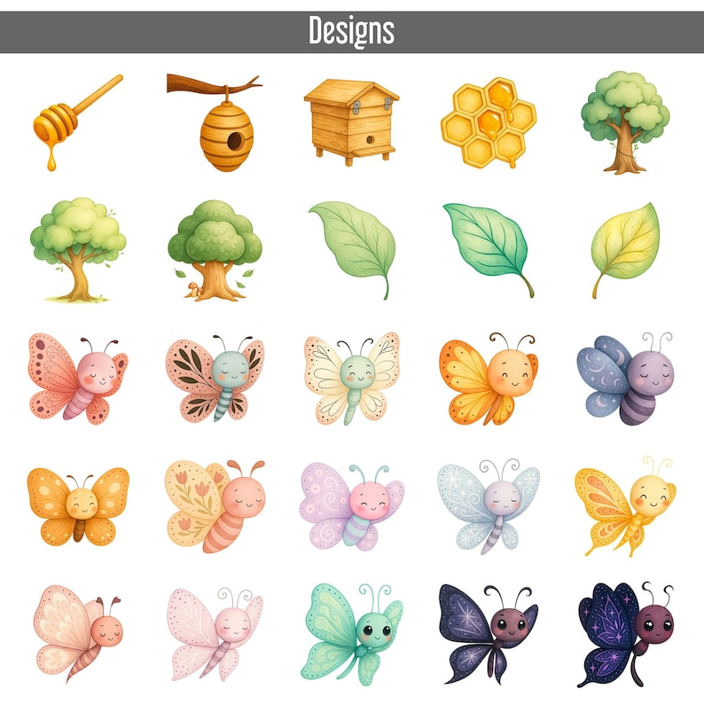 Cute Bee Clipart Bundle, Garden Bugs & Flowers PNG, Spring Watercolor ...