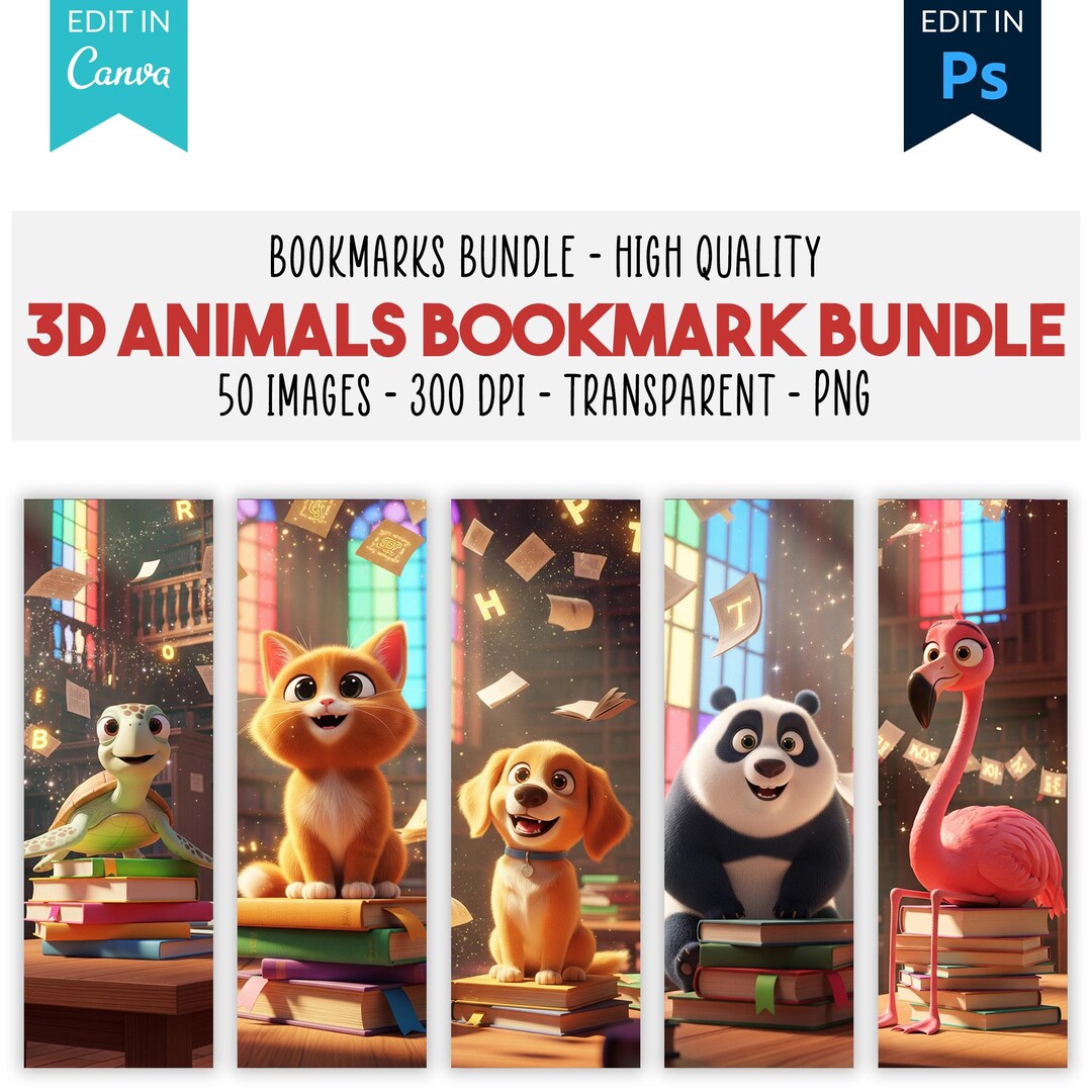 50 3D Animal Bookmarks Bundle | Cute Cat Dog Bear Bunny Designs ...