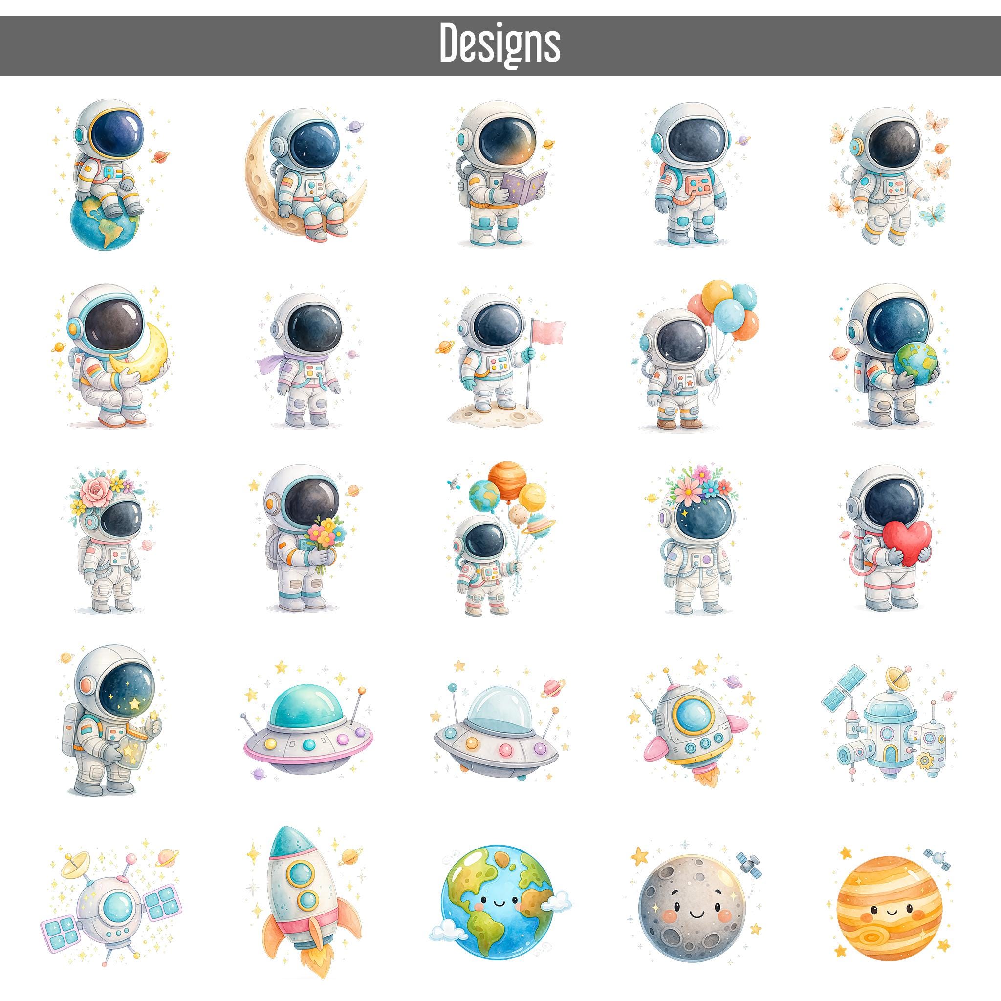 50 Astronaut Space Clipart Bundle, Cute Astronaut Planets PNG, Galaxy ...