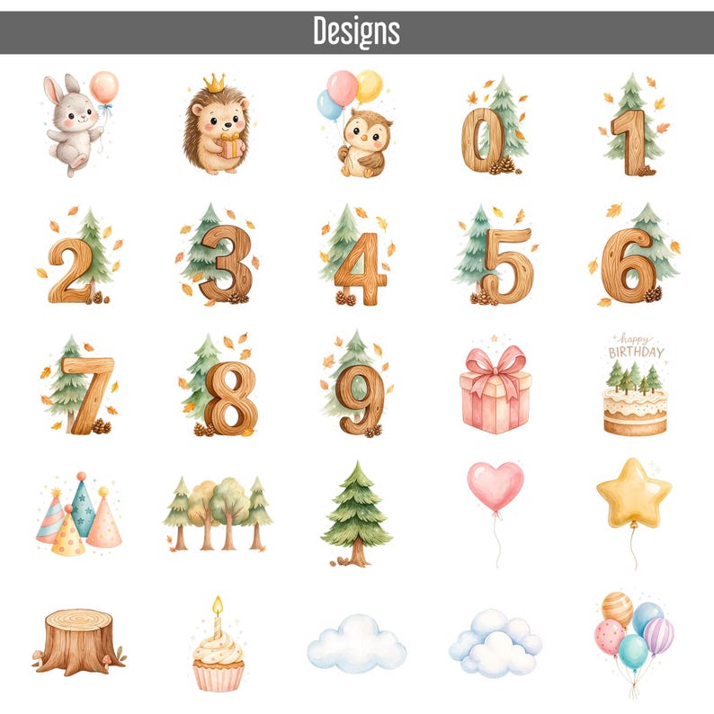 50 Woodland Animals Birthday PNG Clipart, Cute Forest Party, Kids Baby ...