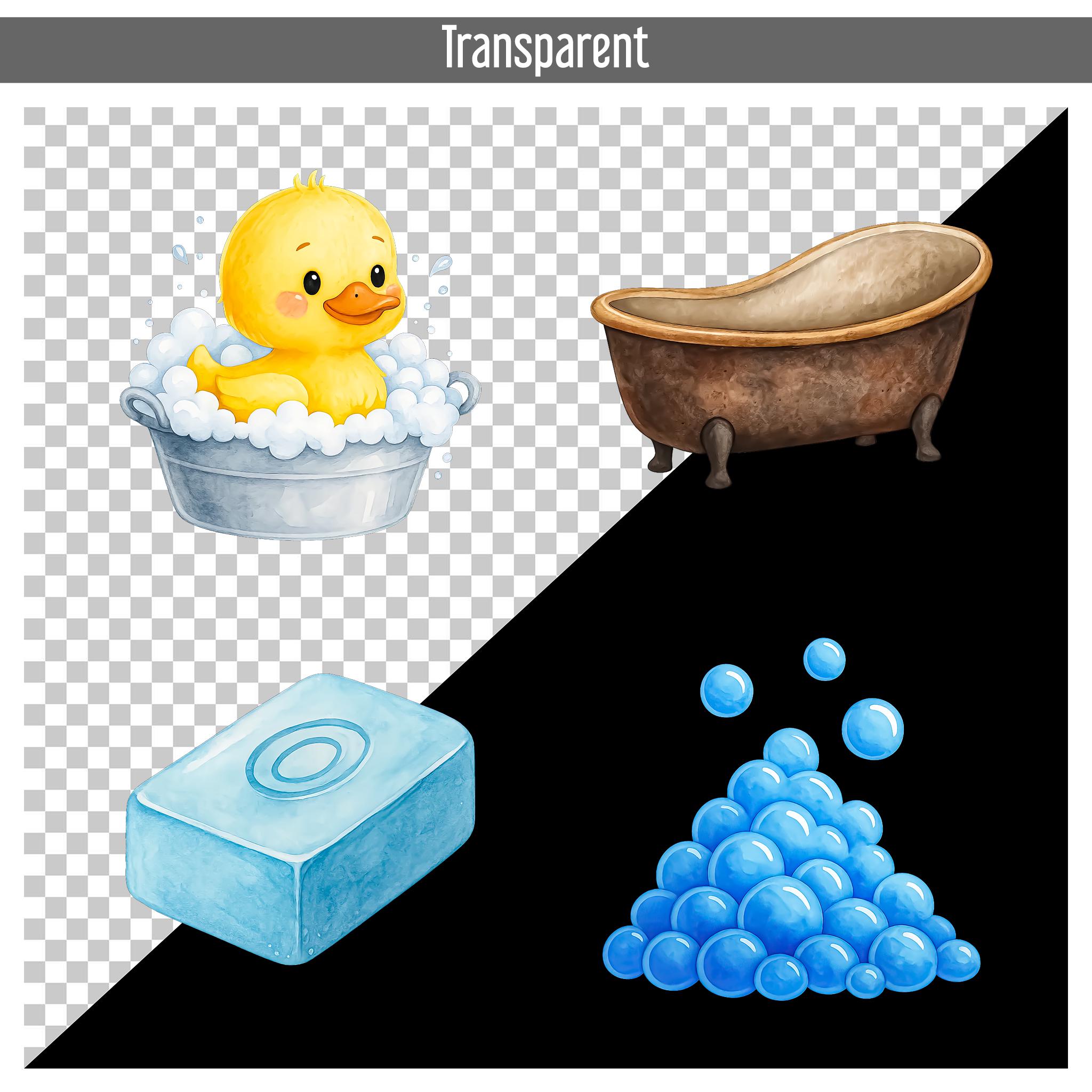 25 Rubber Duck Clipart Bundle, Cute Bath Time Watercolor PNG, Bubbles ...