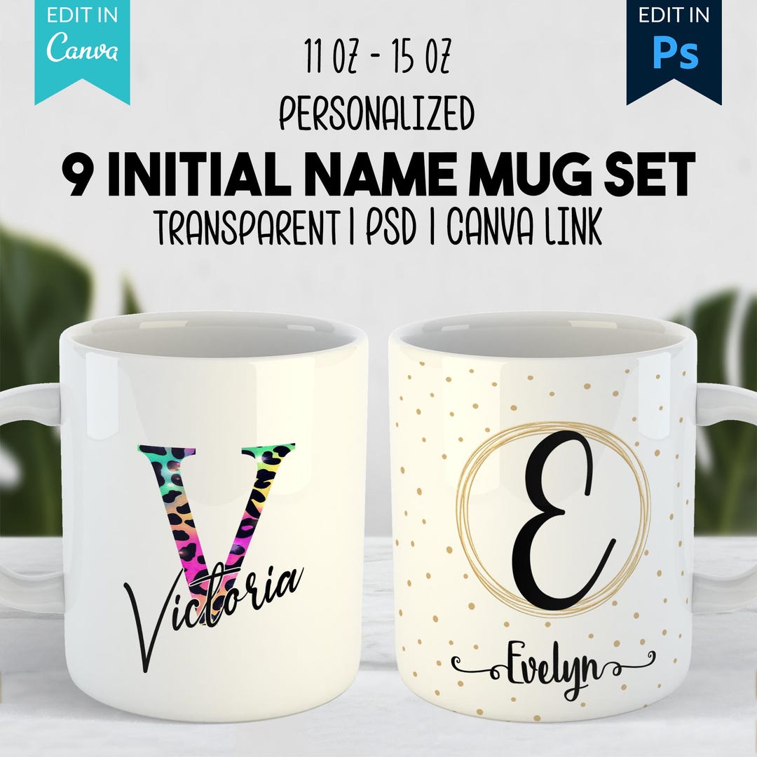 Personalized Initial Name Mug Wraps – 9 Sublimation Designs | 11oz ...