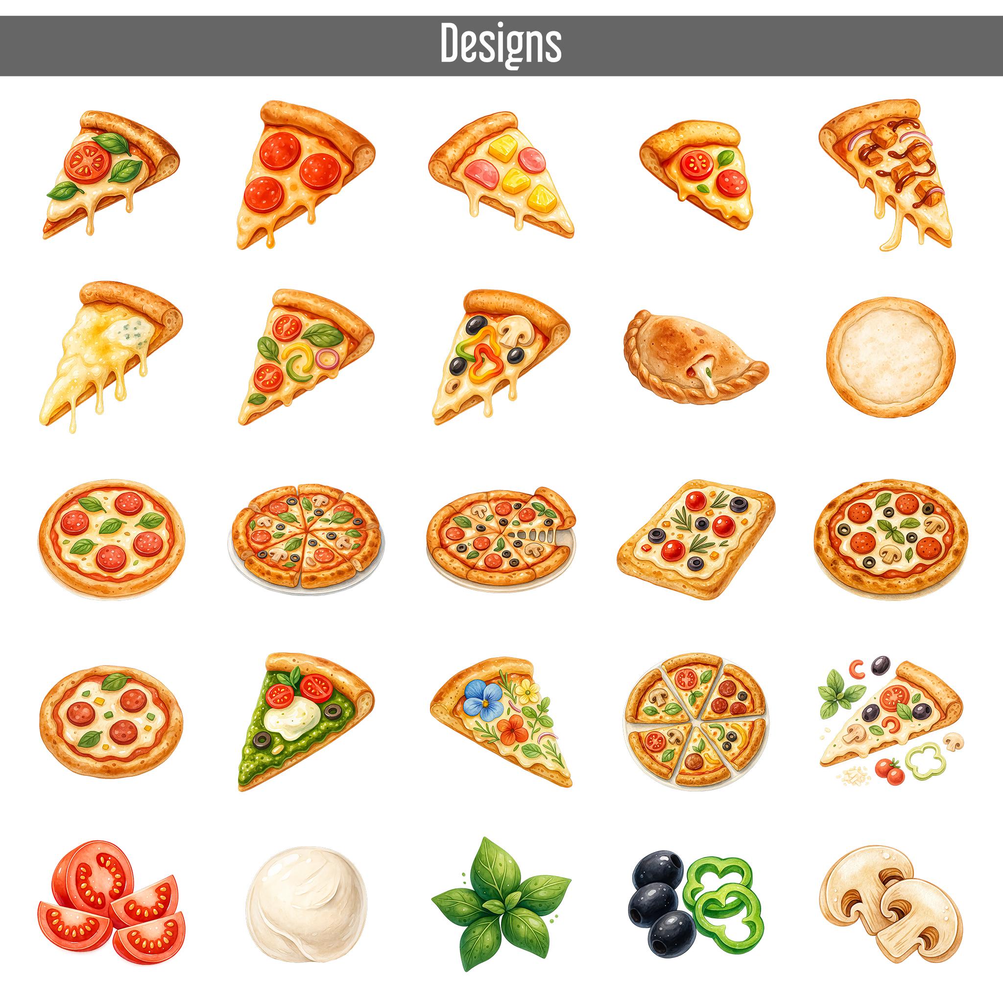 50 Watercolor Pizza Clipart Bundle PNG, Pizza Party Illustrations ...