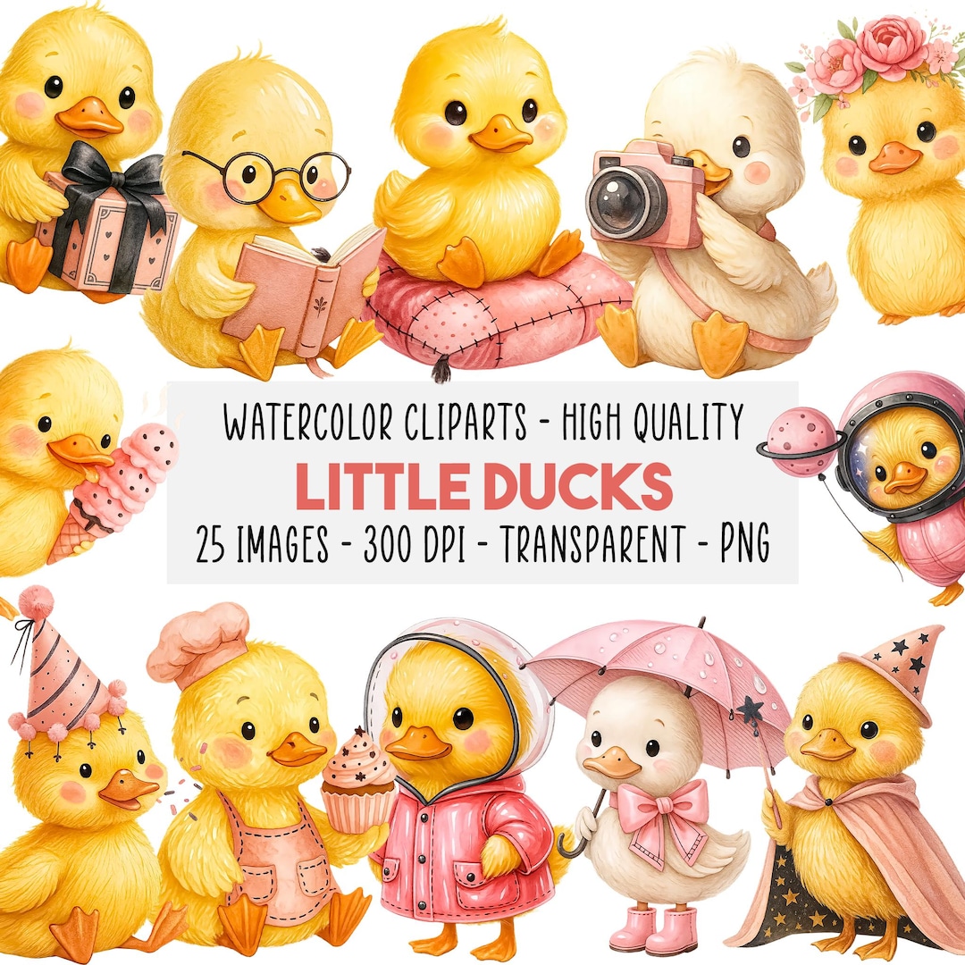 25 Patitos Tiernos Clipart PNG, Patito Amarillo Realista, Arte Acuarela ...