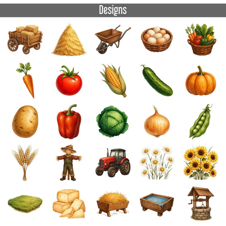 75 Farm Clipart PNG Mega Bundle, Cute Watercolor Farm Animals, Barn ...