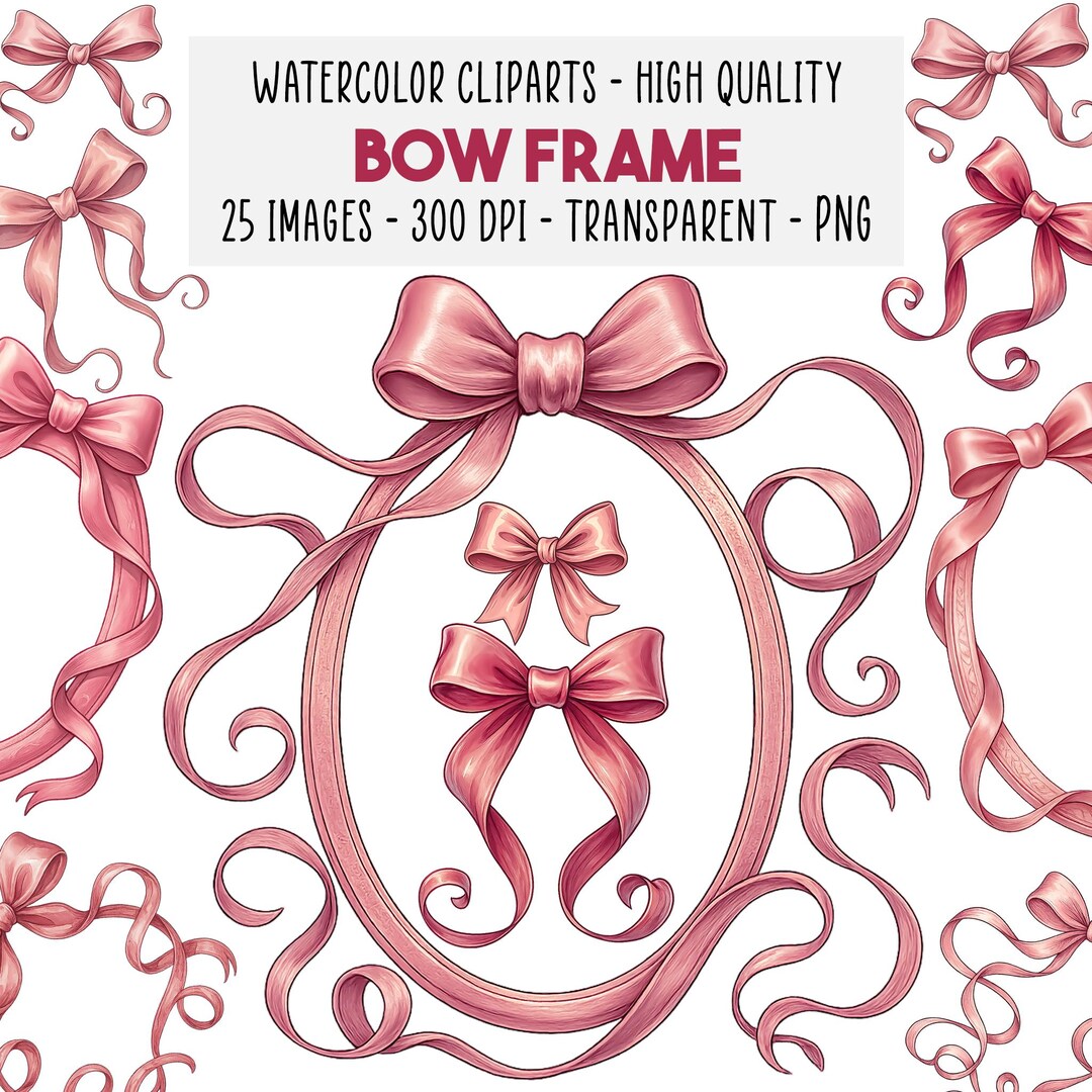 Instant Download 25 Pcs Bow & Ribbon Frame PNG Clipart, Hand Drawn ...