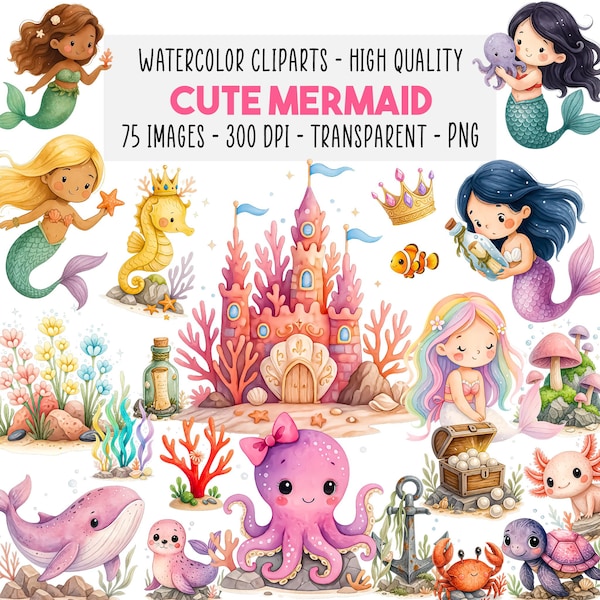 Watercolor Mermaid Vector - Etsy