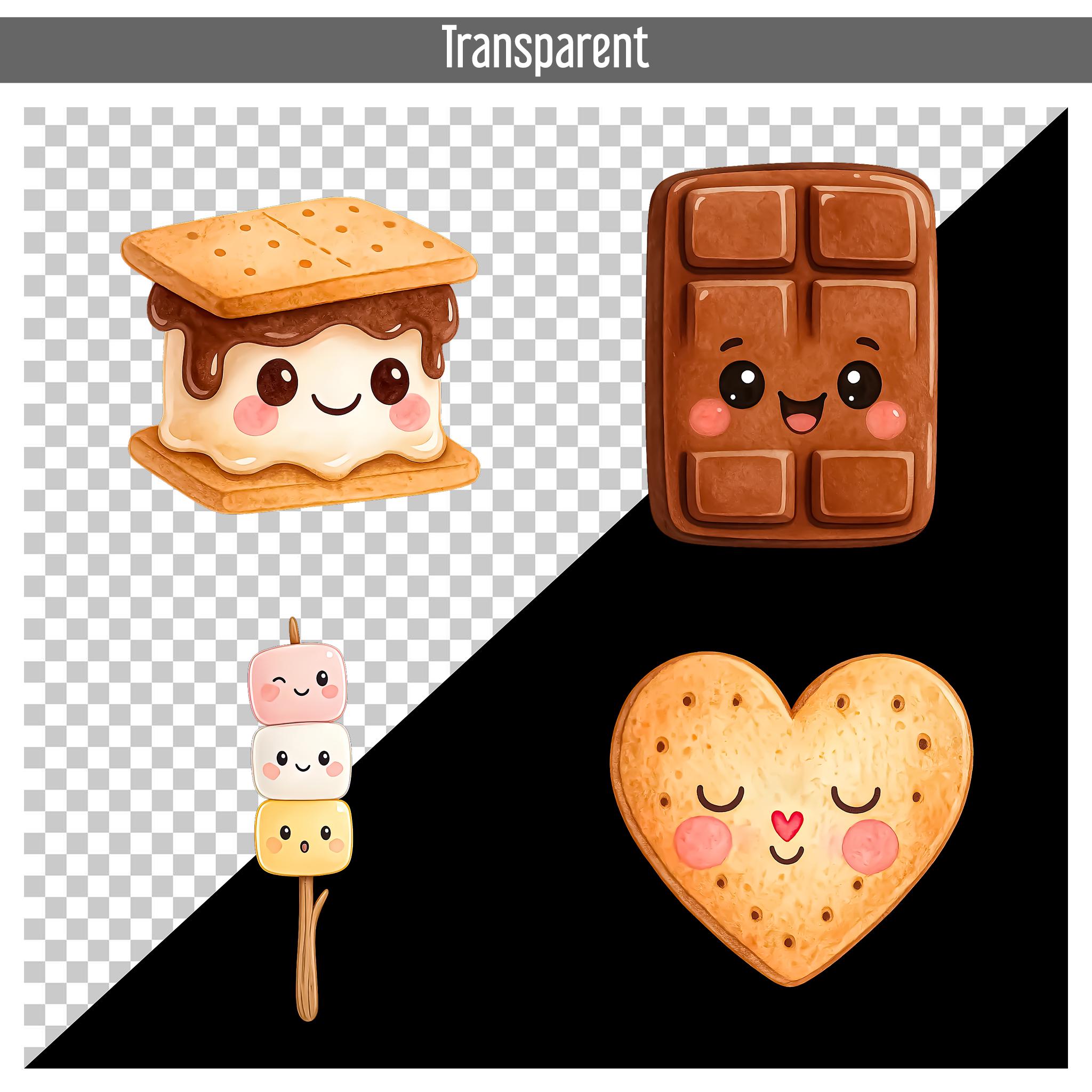 25 Kawaii Smores Clipart Set, PNG Cute Marshmallow, Chocolate Graham ...