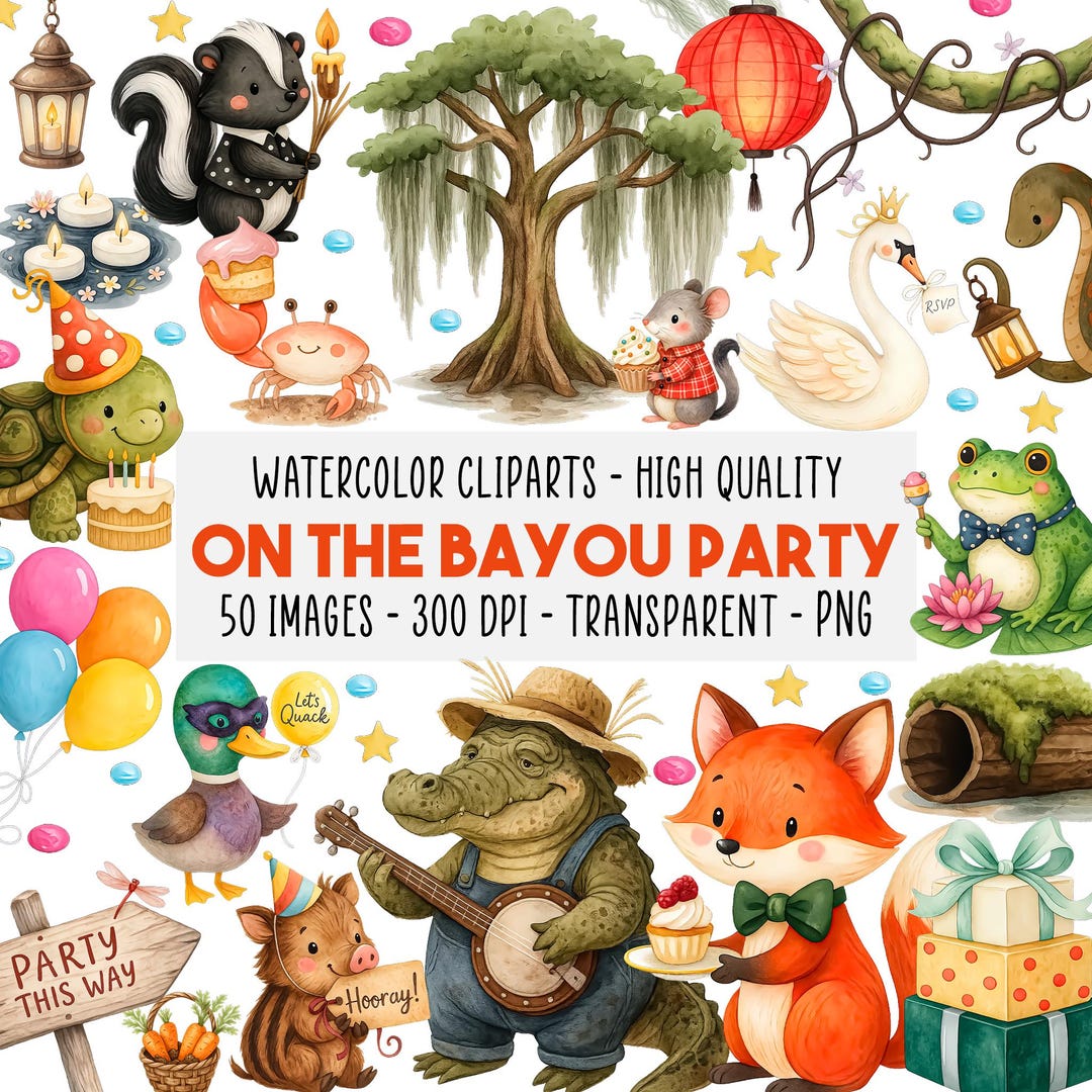 50 on the Bayou Party Clipart PNG Set, Swamp Animals, Birthday ...