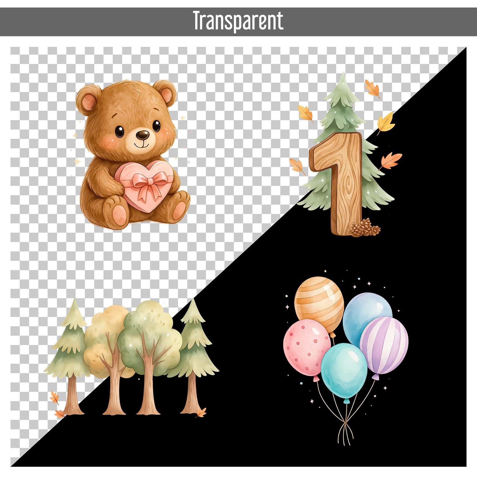 50 Woodland Animals Birthday PNG Clipart, Cute Forest Party, Kids Baby ...