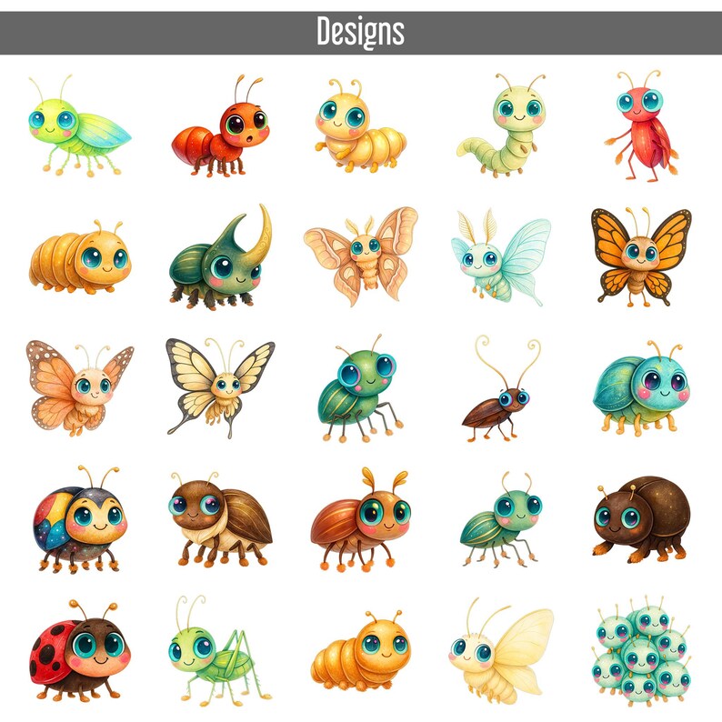 75 Whimsical Insects Bugs Watercolor PNG Clipart, Cute Quirky Insects ...