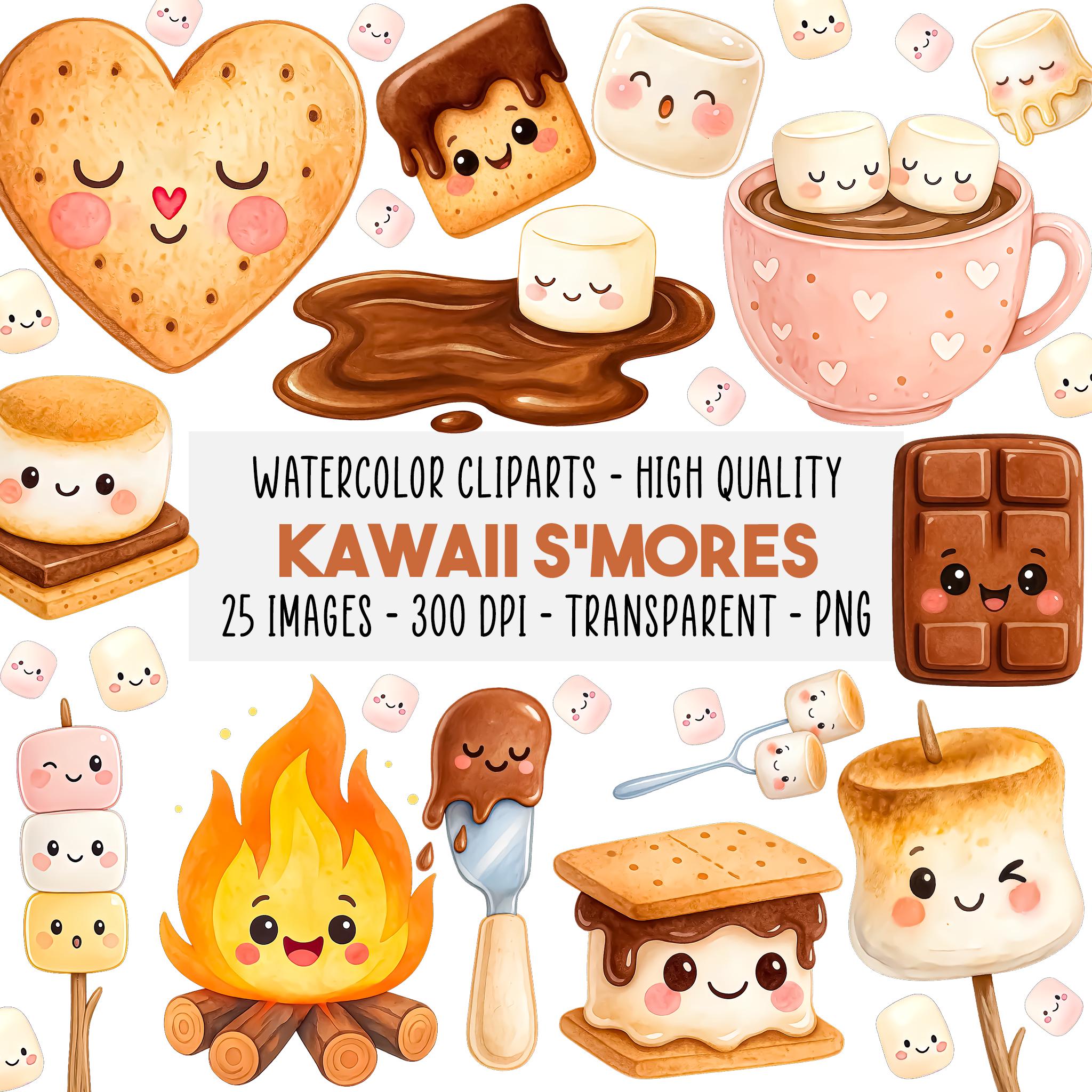 25 Kawaii Smores Clipart Set, PNG Cute Marshmallow, Chocolate Graham ...