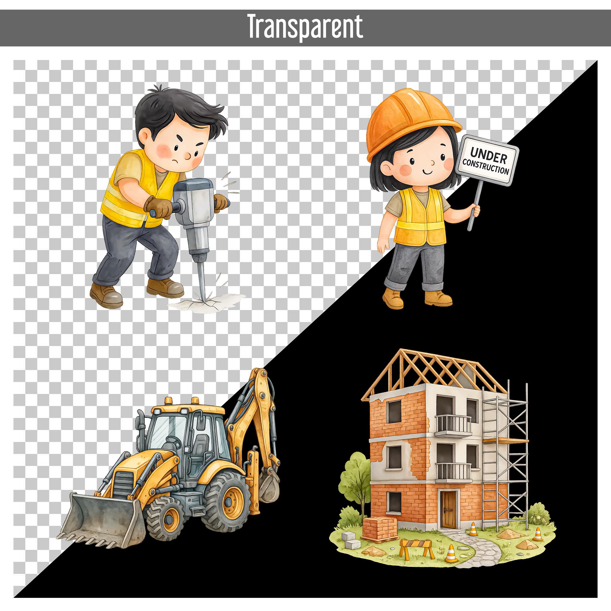 75 Construction Watercolor Clipart PNG Bundle, Construction Vehicles ...