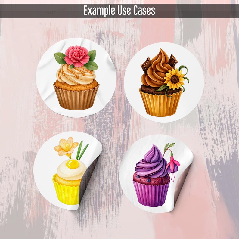 25 Floral Cupcake Clipart PNG Set, Watercolor Dessert Cake Images ...