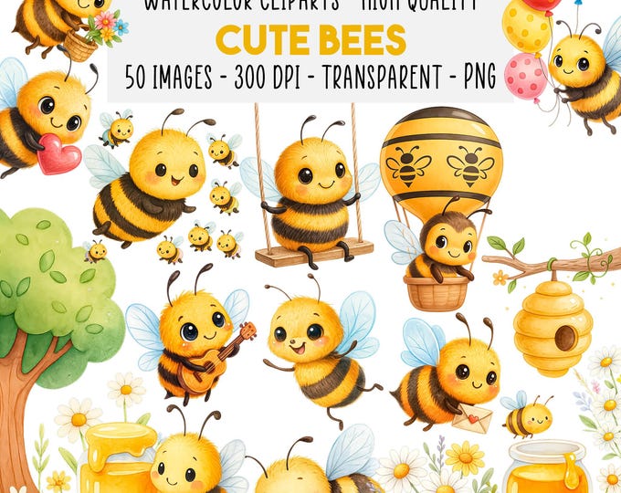Bee Clip Art, Digital Clipart, PNG, Honey Clipart, Linden Clipart ...