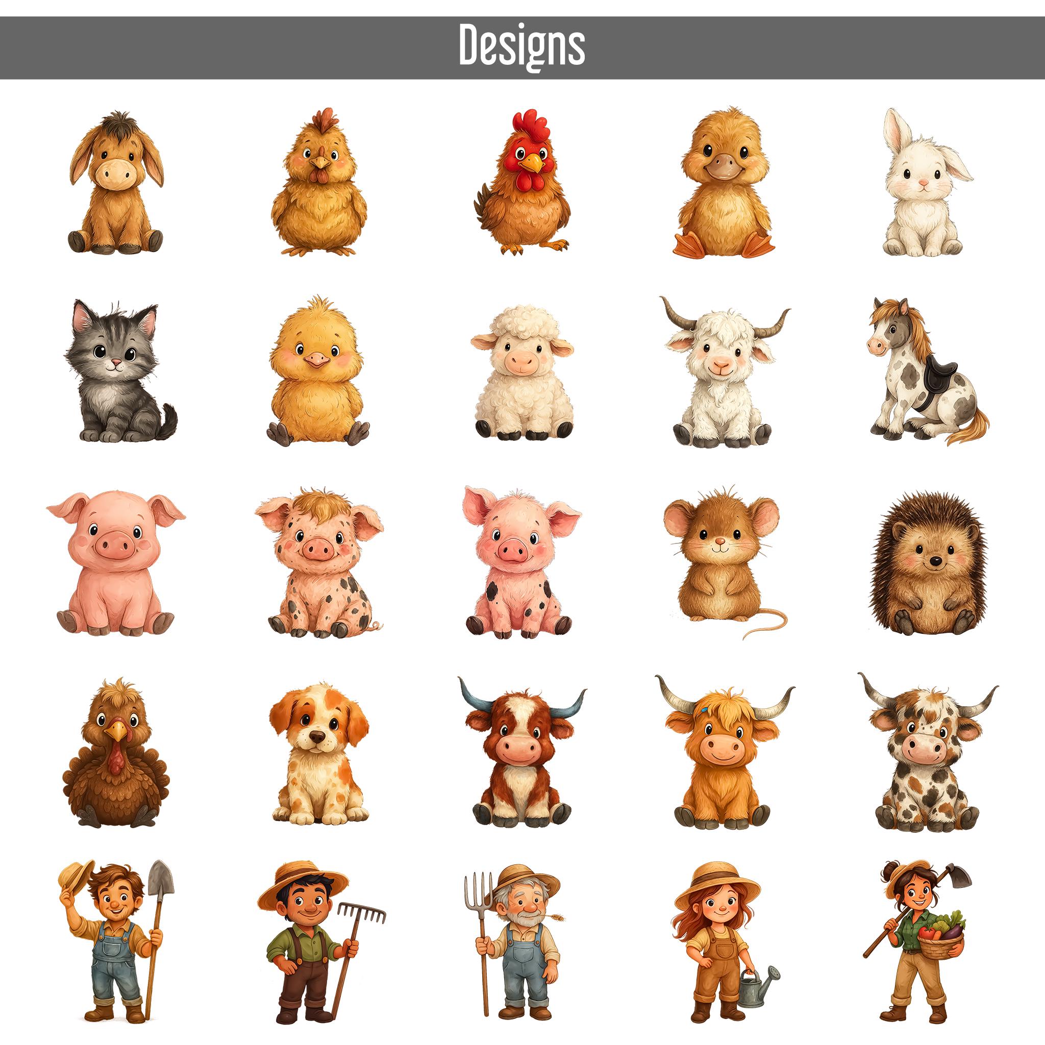 75 Farm Clipart PNG Mega Bundle, Cute Watercolor Farm Animals, Barn ...