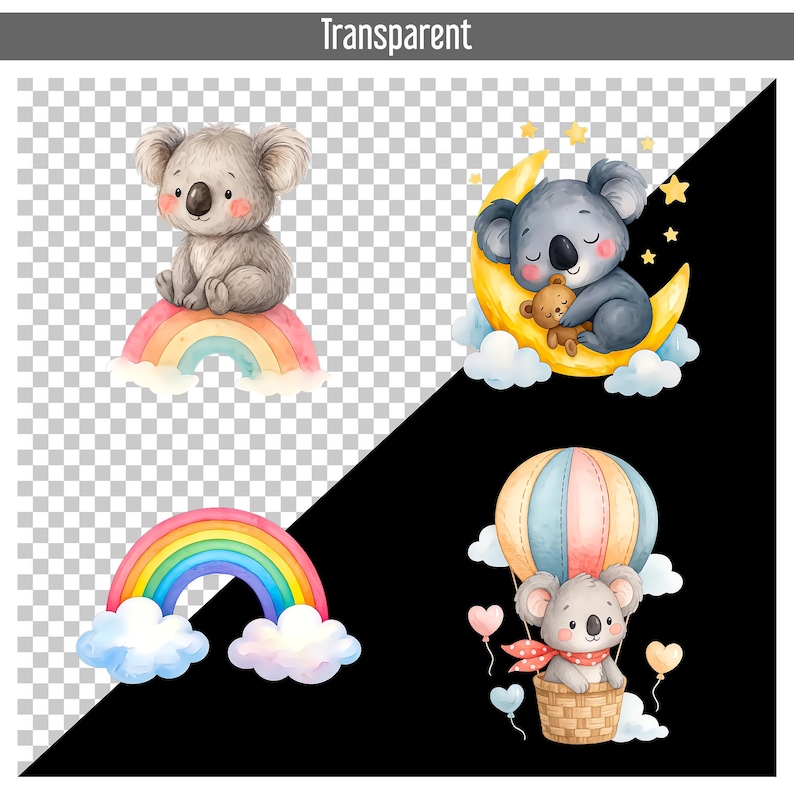 50 Koala Watercolor Clipart Set PNG, Cute Koalas Sitting Hugging ...