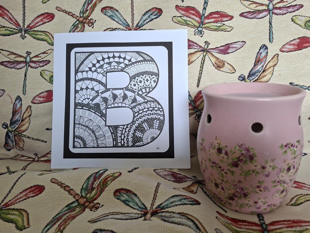 Birthday Card. Hand Drawn Letter B Card: Zentangle Mandala Art - 8x8 In ...