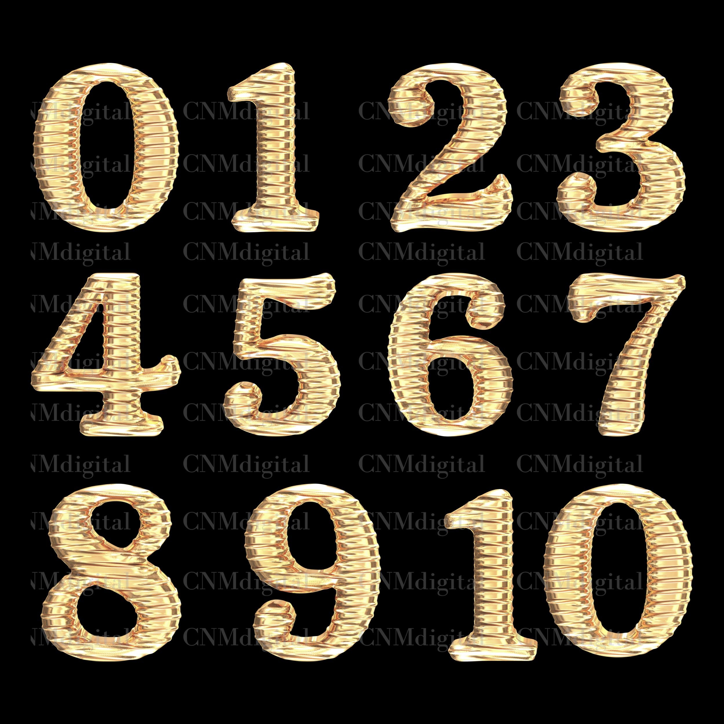 Imágenes prediseñadas de números digitales. color dorado, formato PNG ...