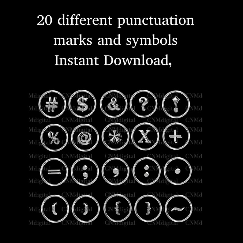Punctuation Set, Instant Download, 20 Silver Marks, Digital File ...