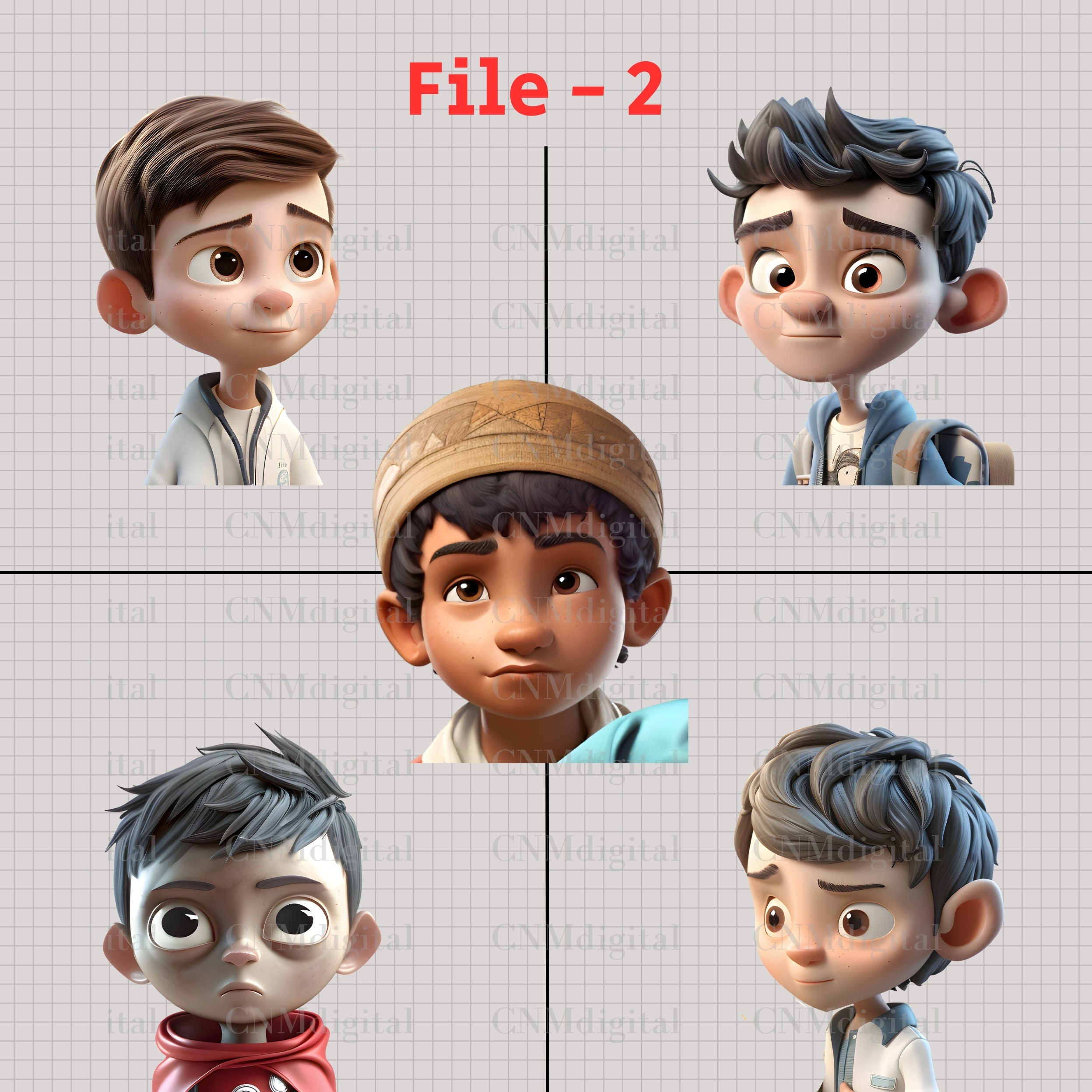 Cute 3d Young Boy Head Characters Clipart High Resolution PNG 20 ...