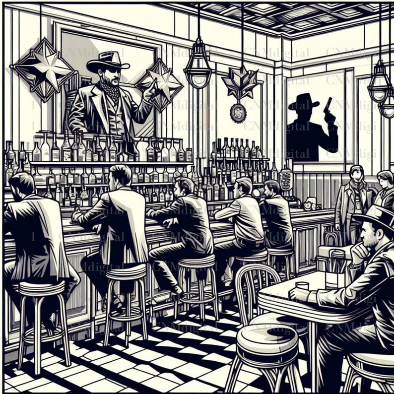 Men Cowboy in a Saloon Bar New York Clipart Digital Download Popart ...