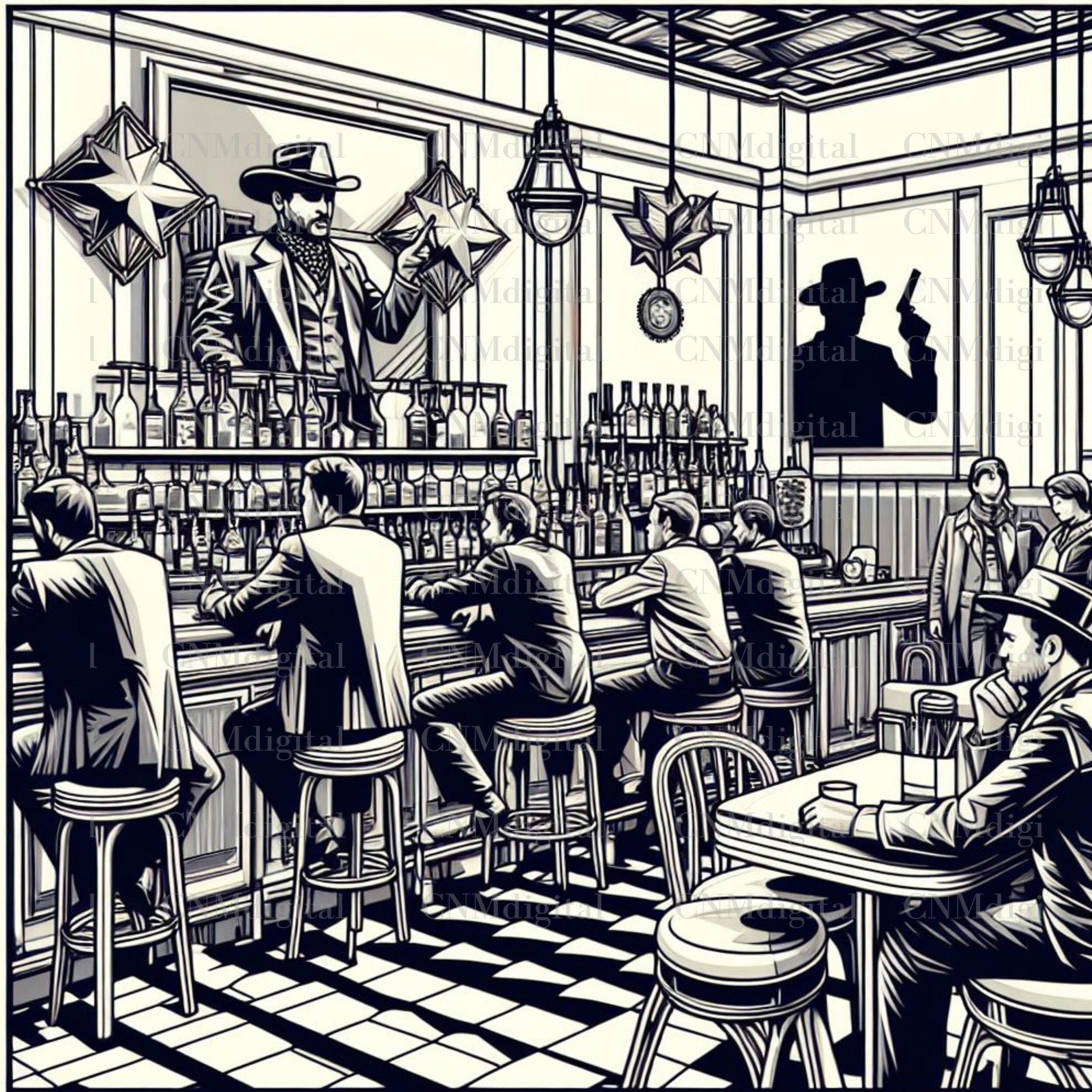 Men Cowboy in a Saloon Bar New York Clipart Digital Download Popart ...